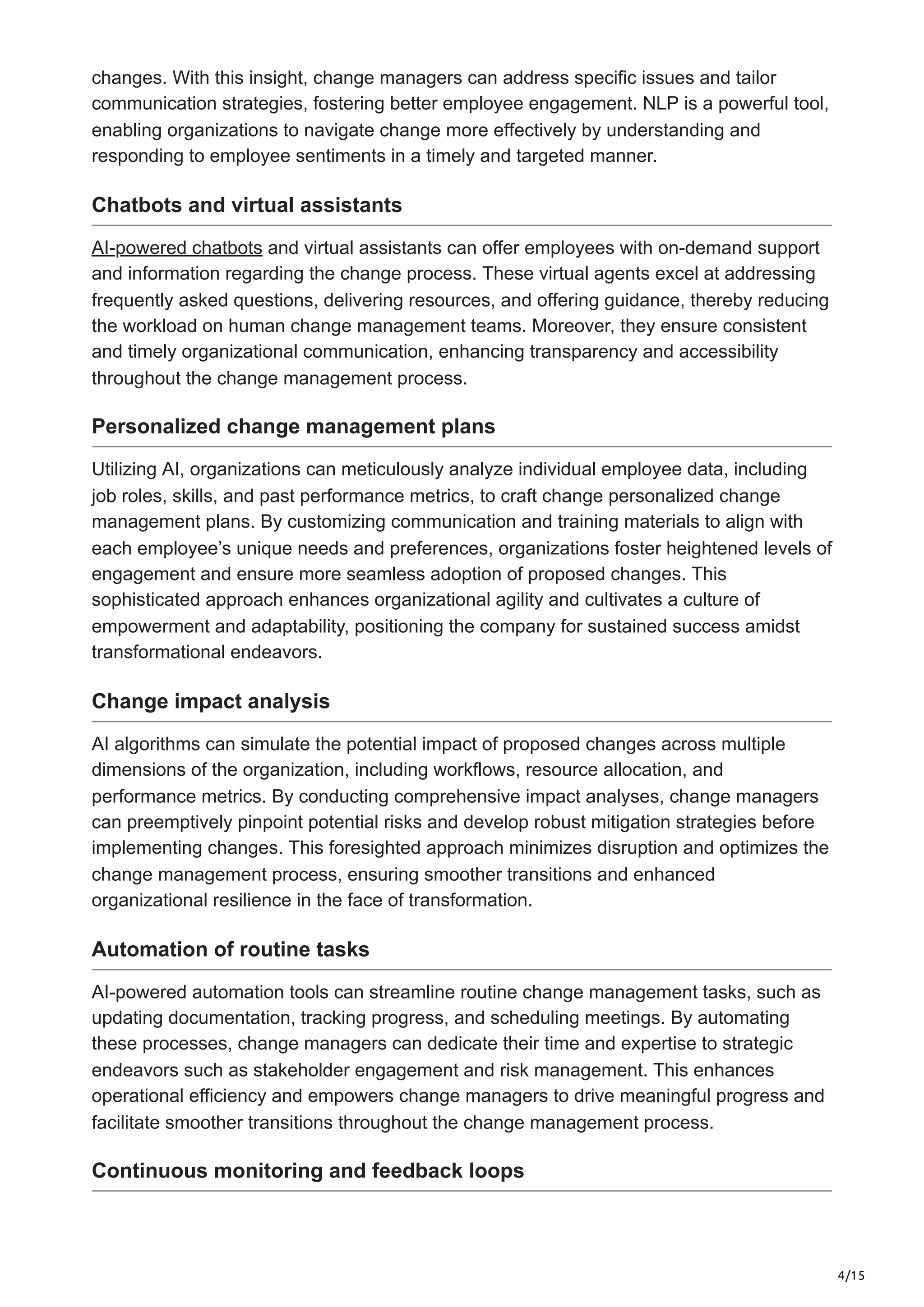 AI in Change Management Use Cases Applications Implementation and Benefits | PDF