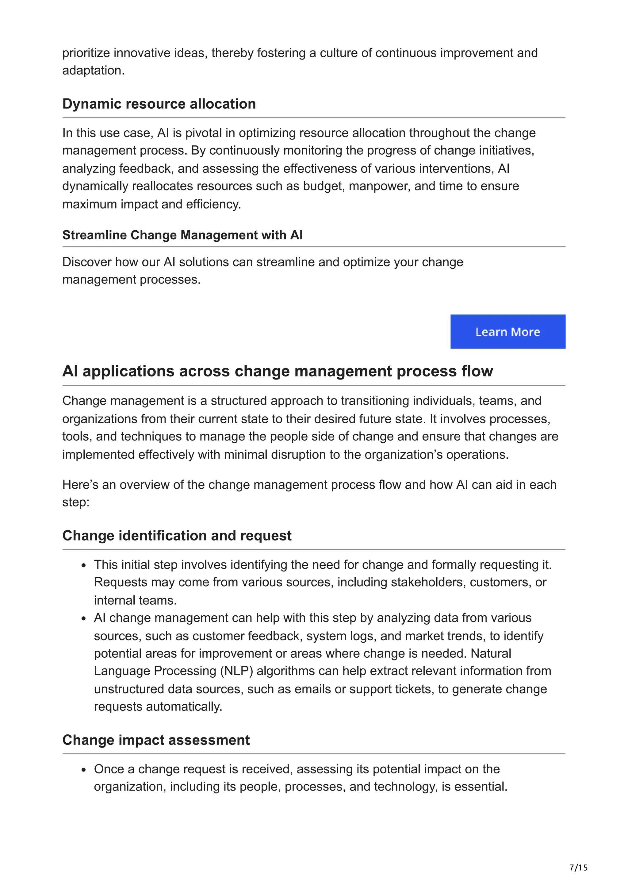 AI in Change Management Use Cases Applications Implementation and Benefits | PDF