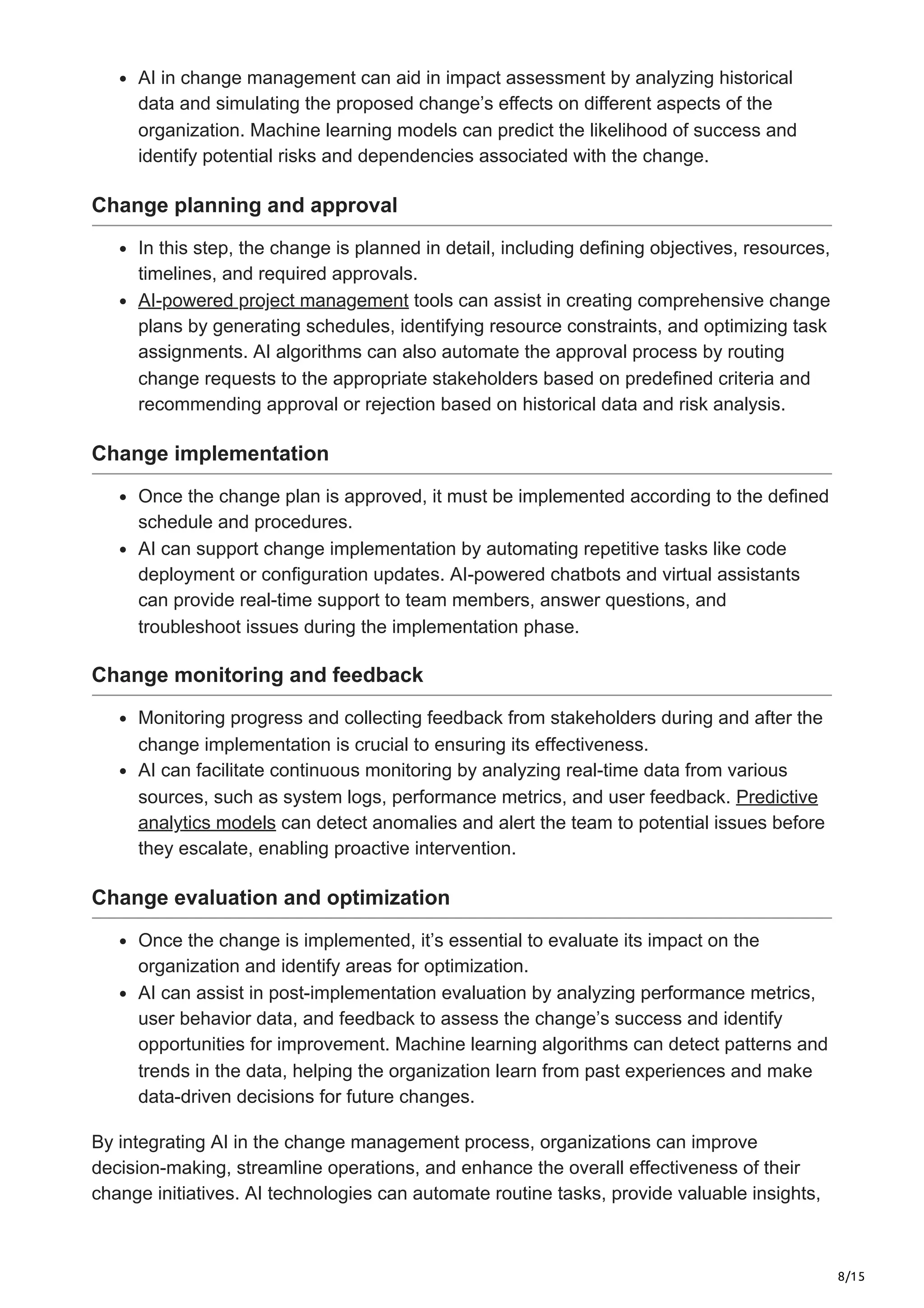 AI in Change Management Use Cases Applications Implementation and Benefits | PDF
