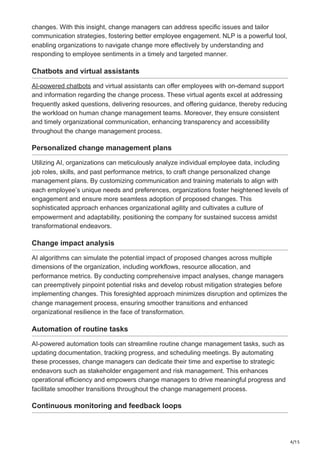 AI in Change Management Use Cases Applications Implementation and Benefits | PDF