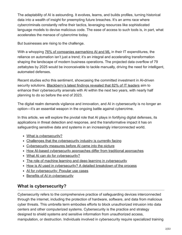 AI IN CYBERSECURITY: THE NEW FRONTIER OF DIGITAL PROTECTION | PDF ...