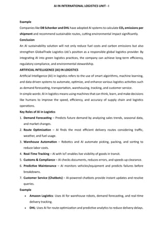 AI in International Logistics Unit - I - Digital Transformation in ...