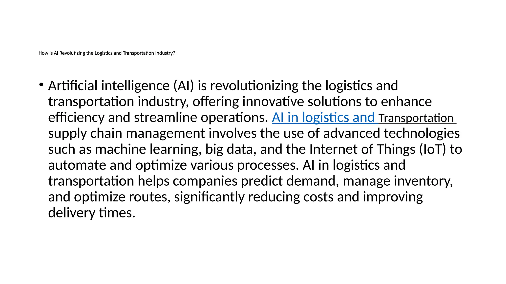 "Revolutionizing Logistics: AI in Transportation" | PPT