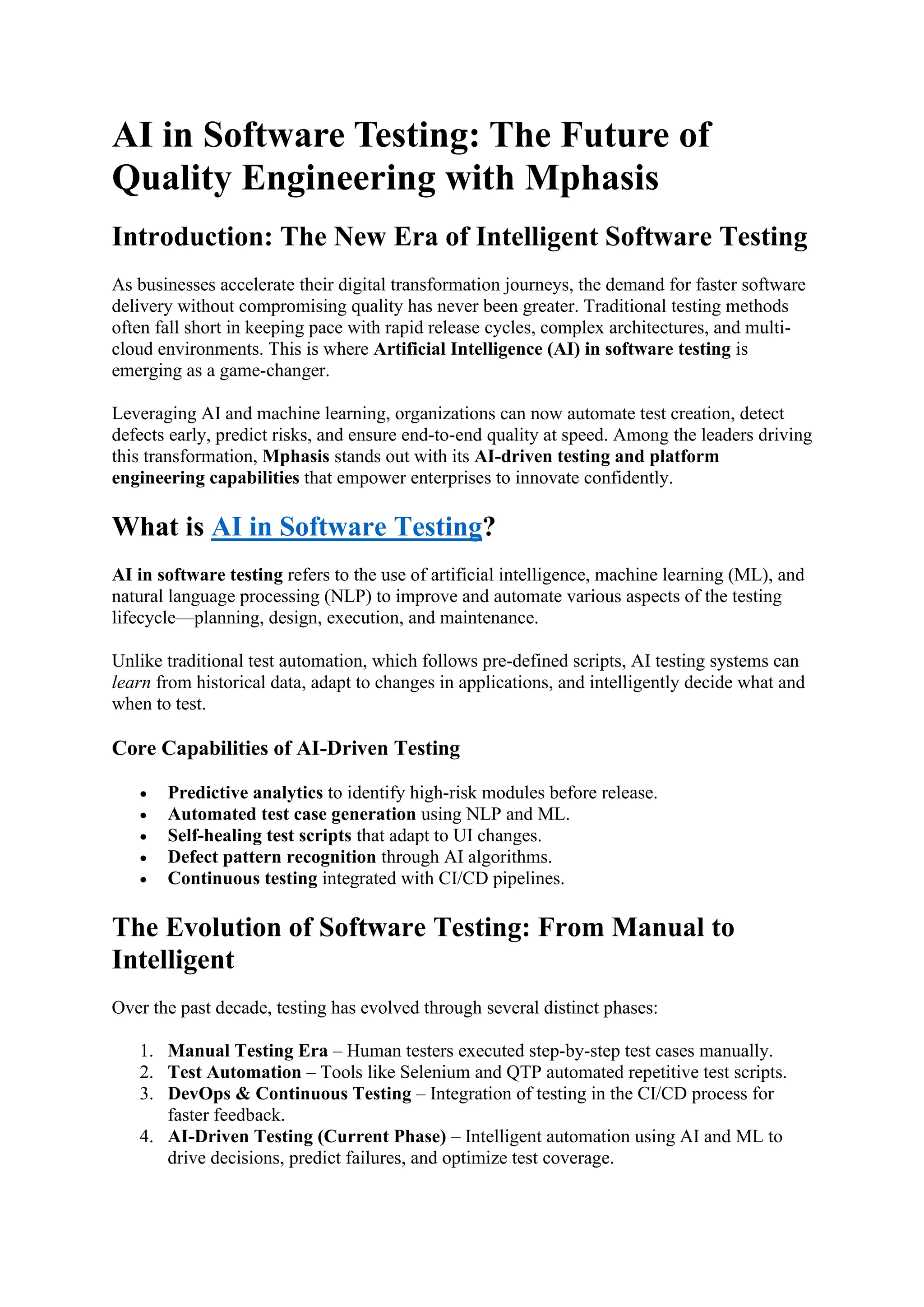 AI in Software Testing: The Future of Quality Engineering with Mphasis ...