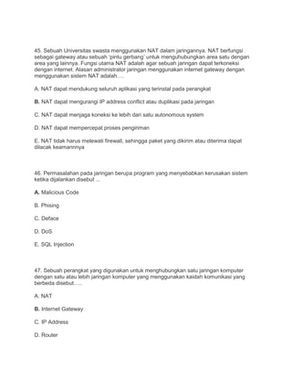soal soal ujian administrasi dan infrastruktur jaringan | DOCX