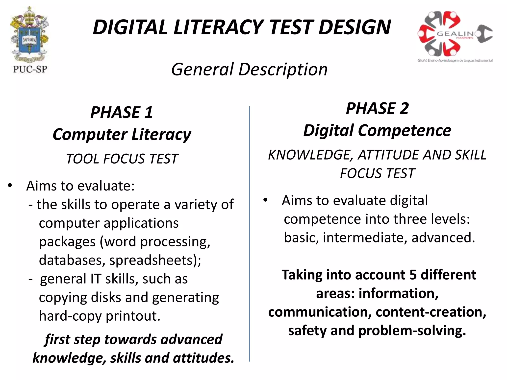 Assessing digital literacy levels: the design of an instrument | PPTX