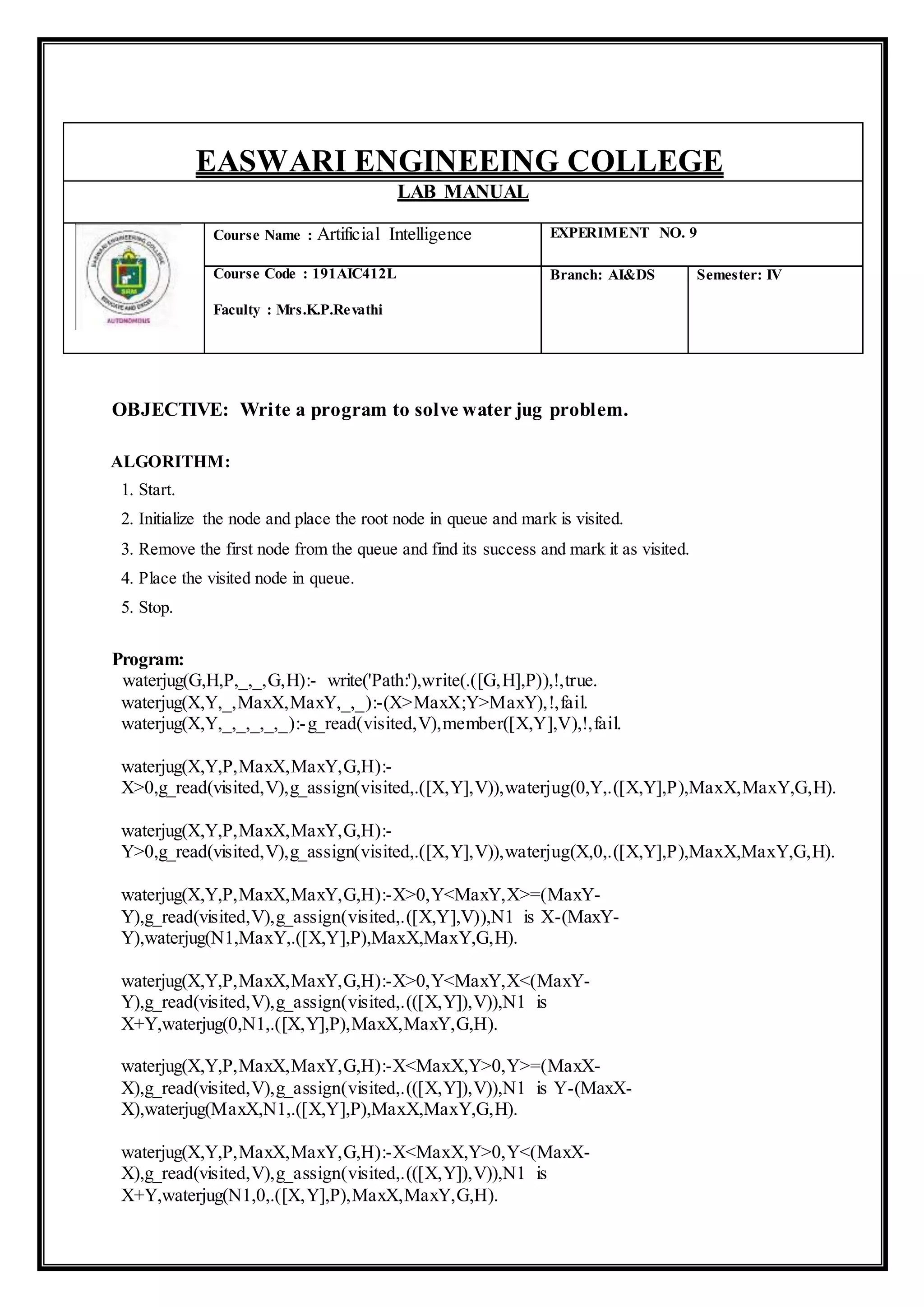 AI Lab Manual.docx | Programming Languages | Computing