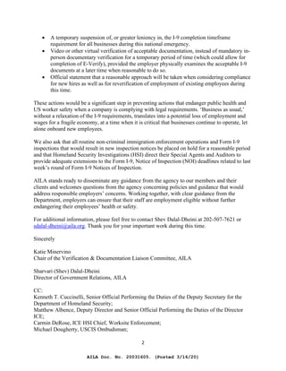 Aila Letter to DHS re I-9s and coronavirus | PDF