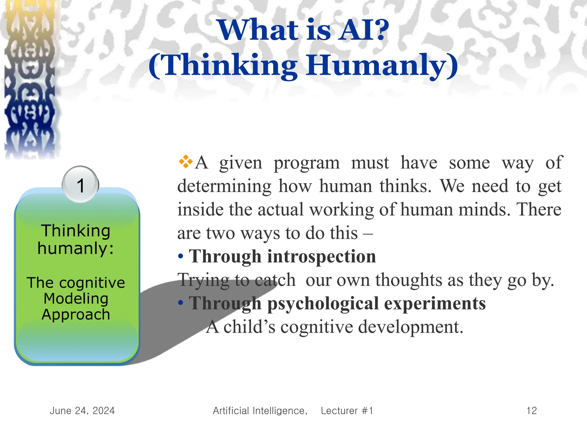 Artificial Intelligence Lecture Slide 01 | PPT