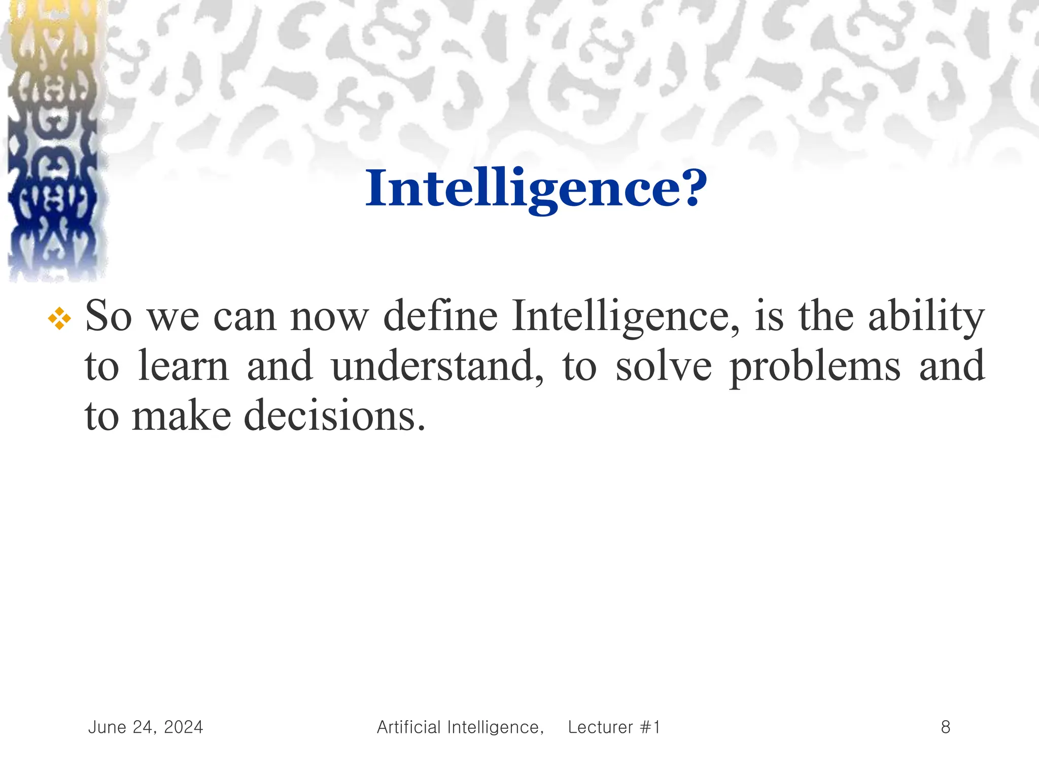 Artificial Intelligence Lecture Slide 01 | PPT