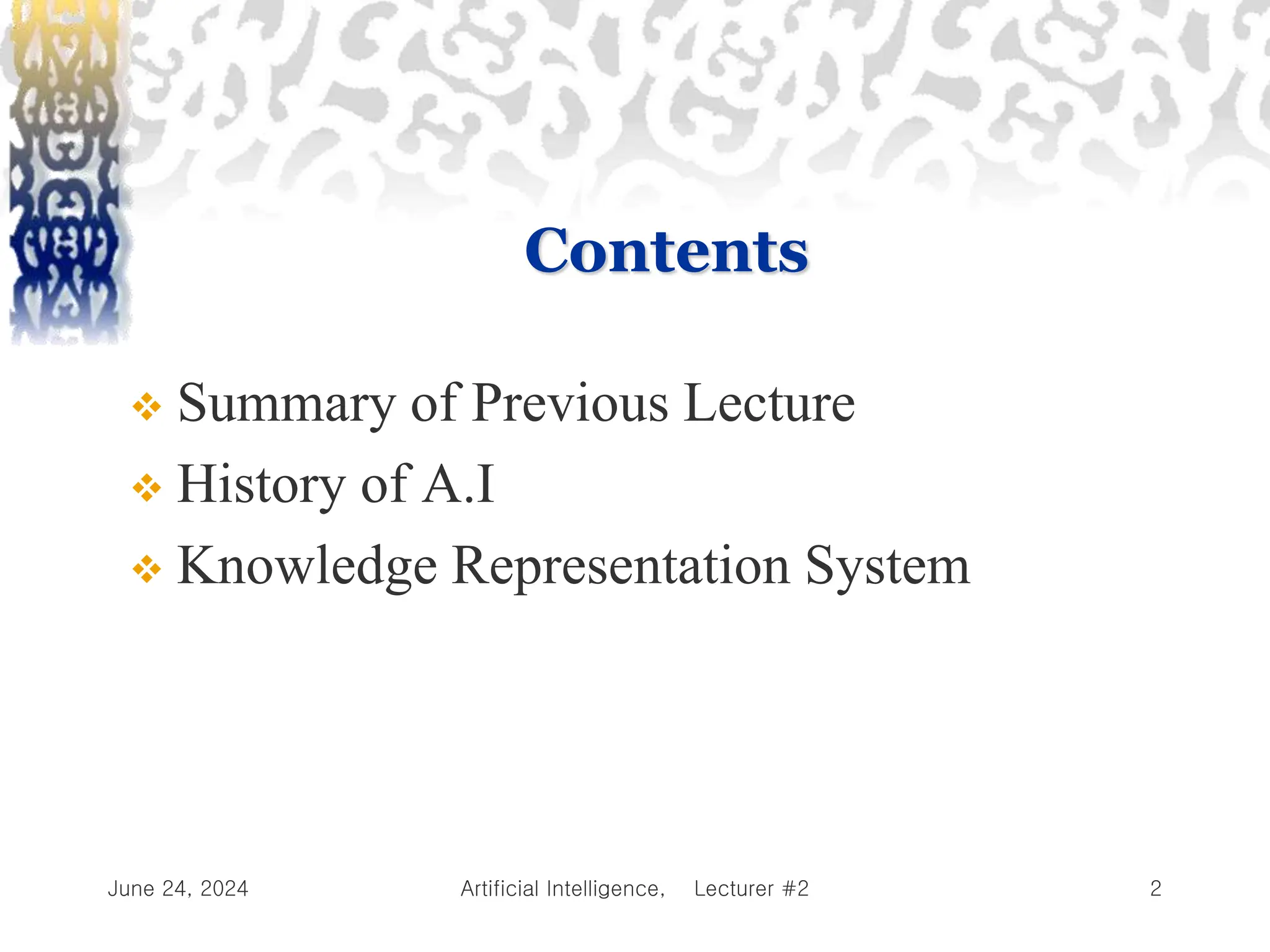 Artificial Intelligence Lecture Slide 02 | PPT