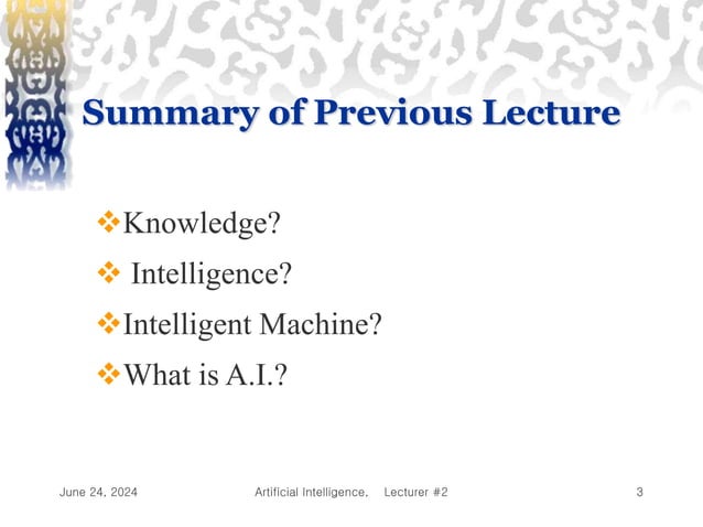 Artificial Intelligence Lecture Slide 02 | PPT
