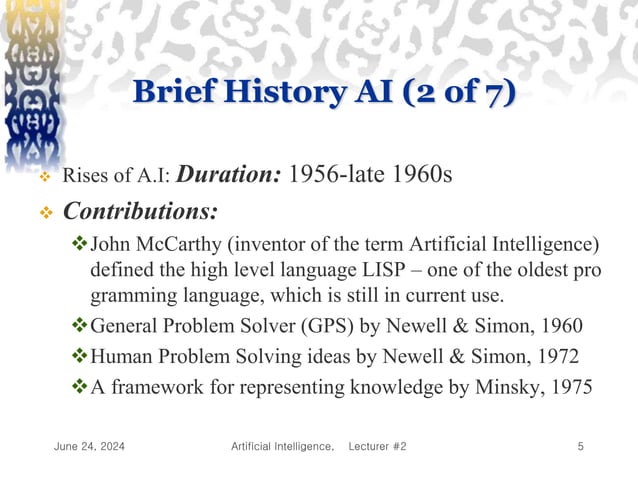 Artificial Intelligence Lecture Slide 02 | PPT