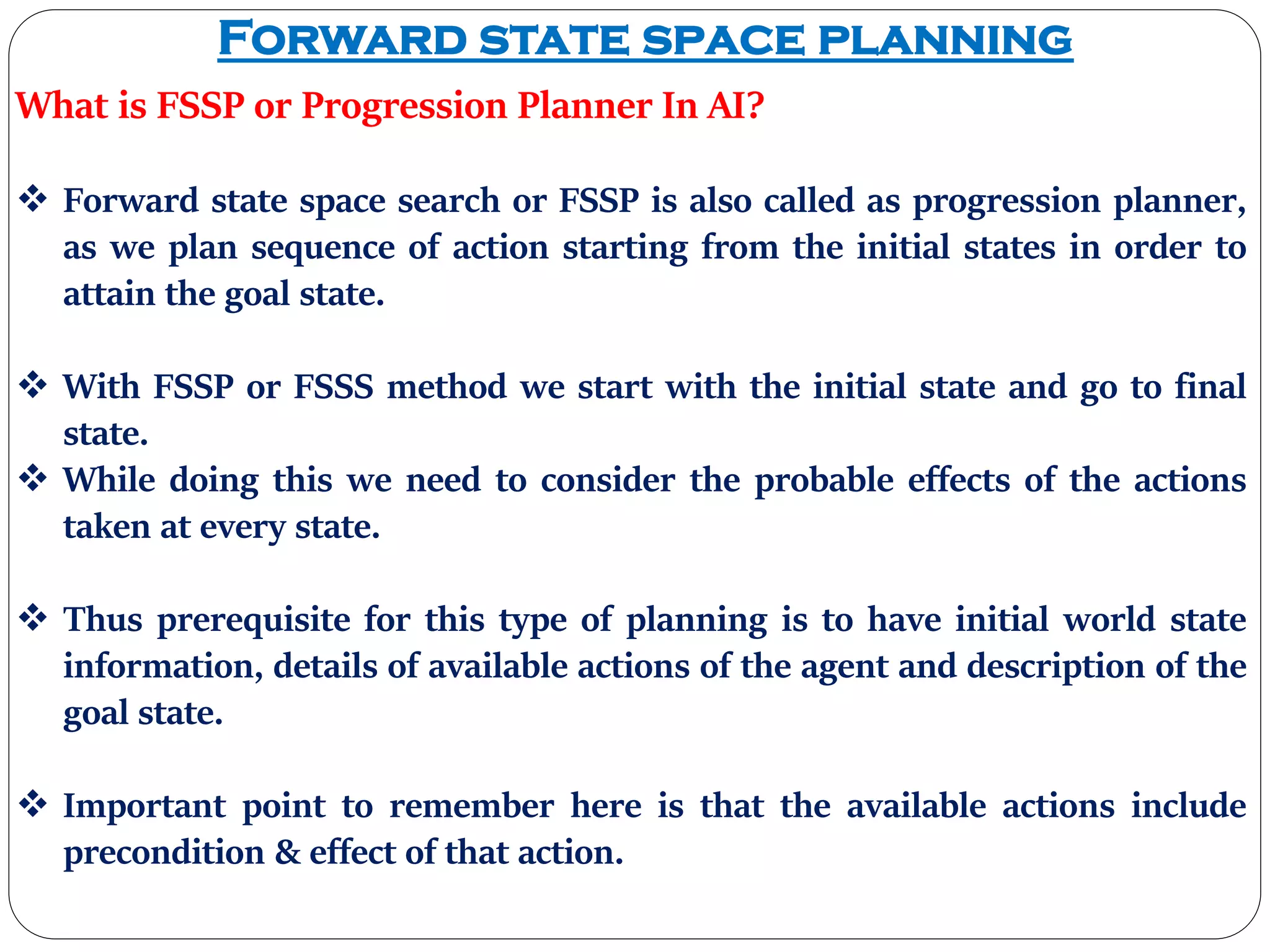 I. FSSP(Progression Planner) II. BSSP(Regression Planner | PDF