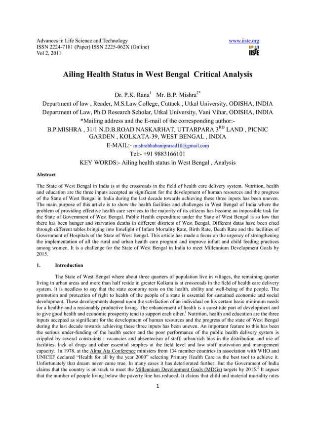 Ailing health status in west bengal critical analysis | PDF
