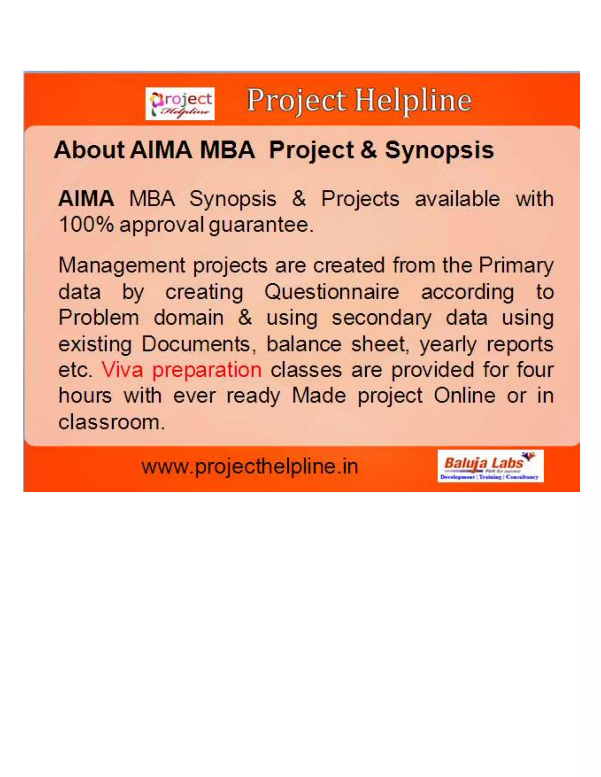 Aima mba synopsis and project | DOCX