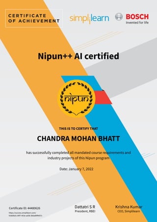 Nipun++ AI Certification Earned | PDF