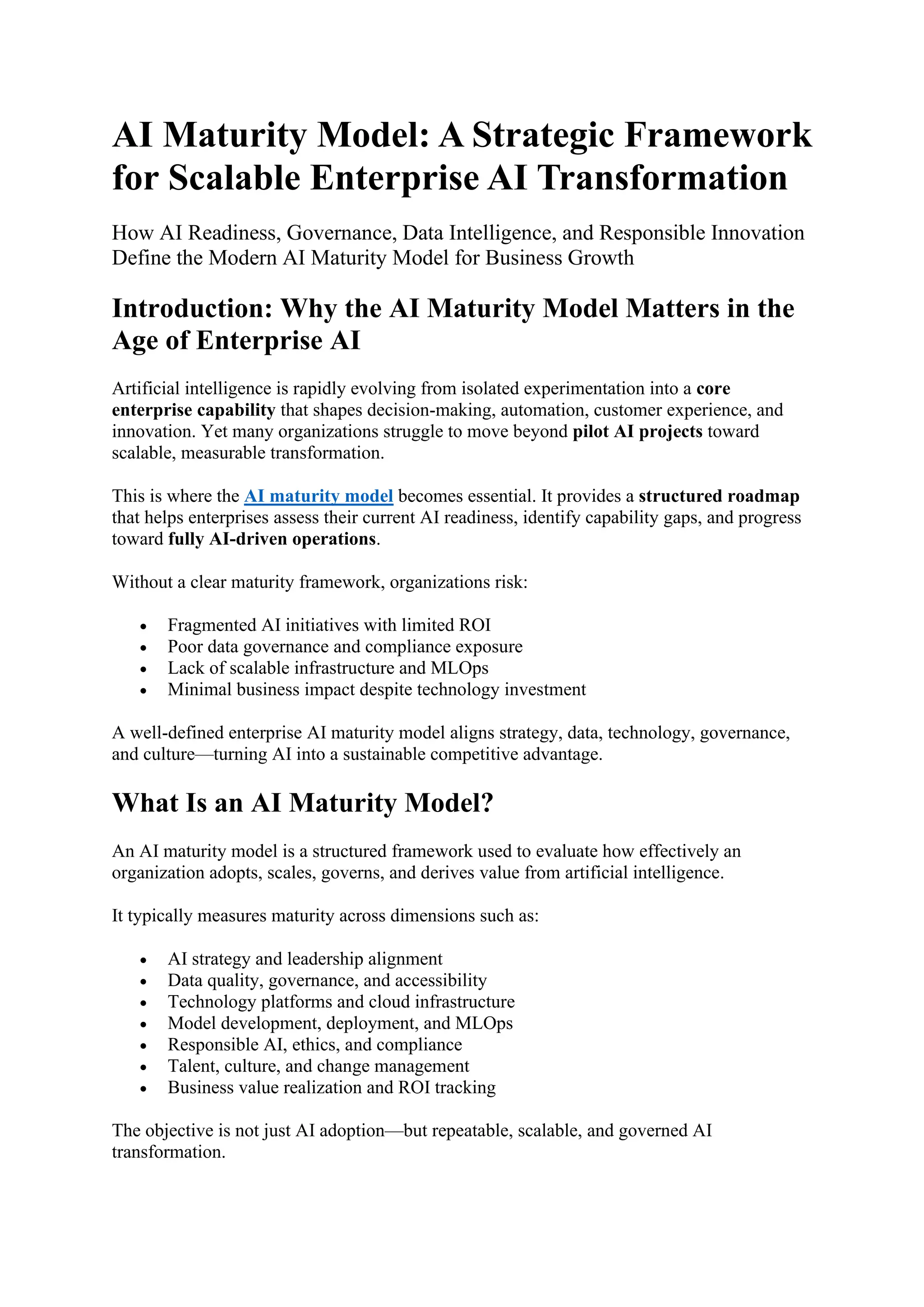 AI Maturity Model: A Strategic Framework for Scalable Enterprise AI ...
