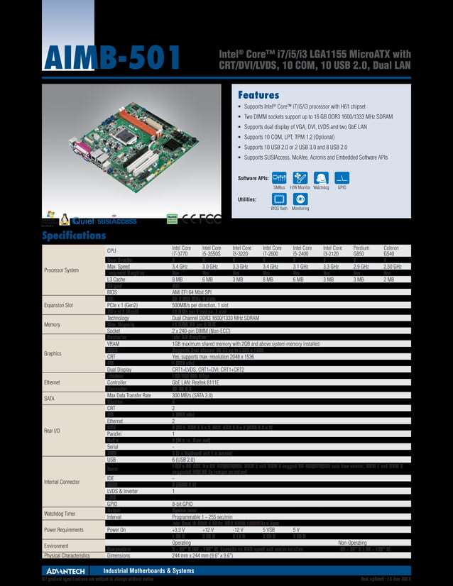 AIMB-501 | Industrial Motherboard | Advantech | iTG India | PDF