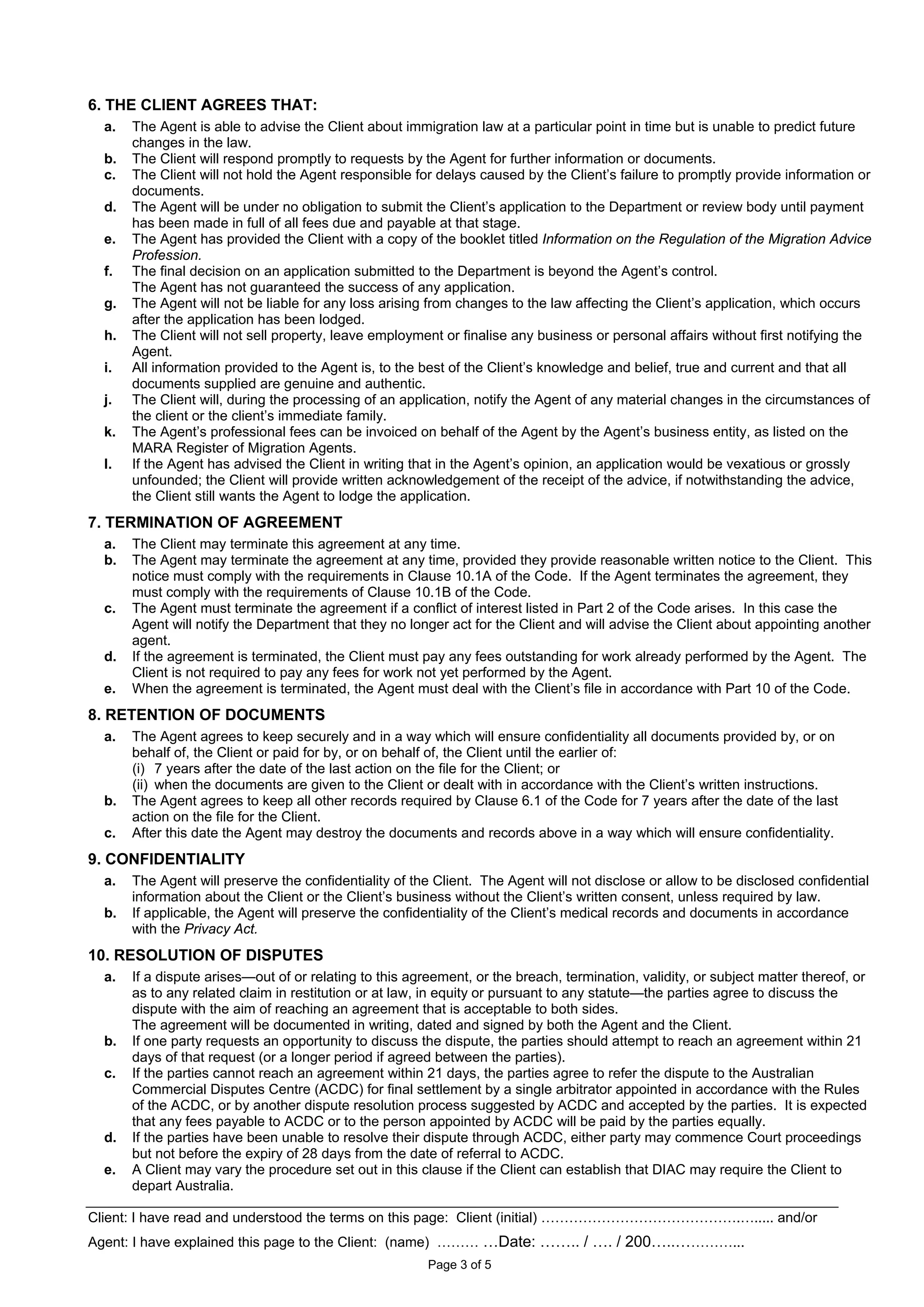 MIGRATION AGENT/CLIENT AGREEMENT | PDF