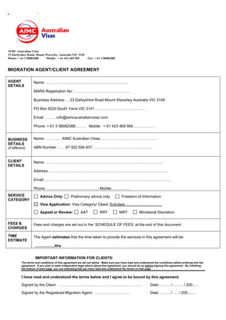 MIGRATION AGENT/CLIENT AGREEMENT | PDF