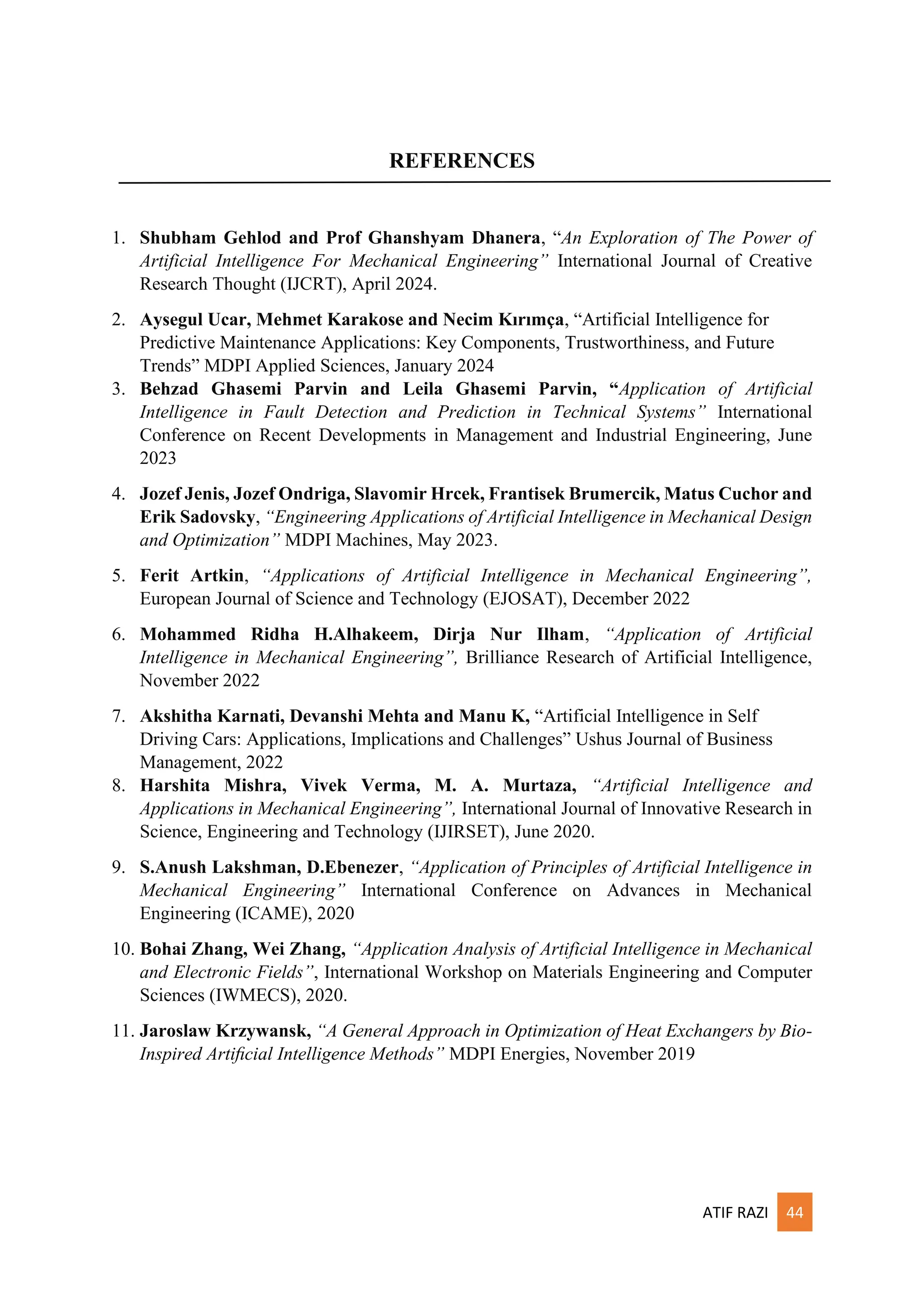 Applications of Artificial Intelligence in Mechanical Engineering | PDF