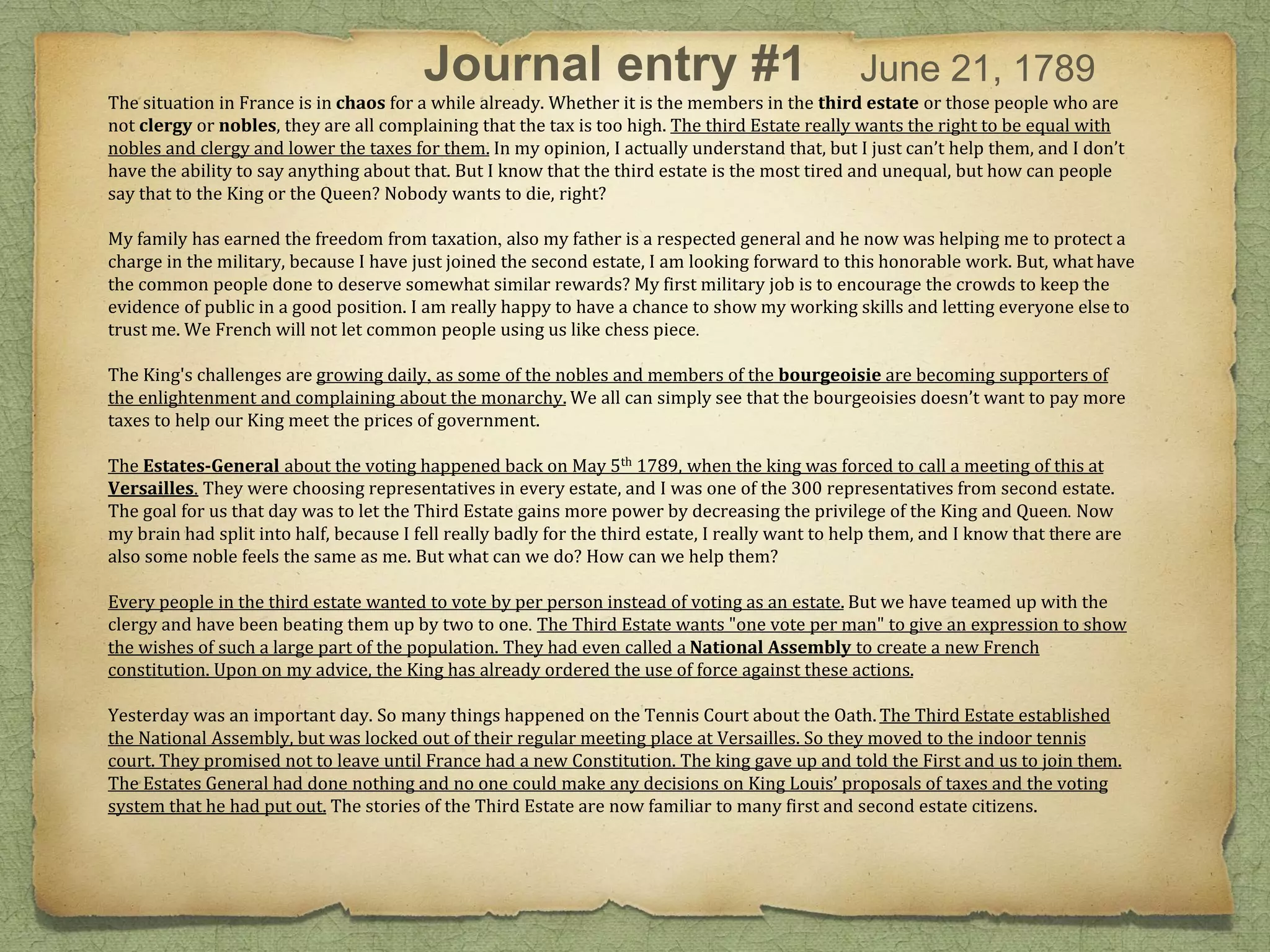 Aimée’s journal entry french revolution | PPTX