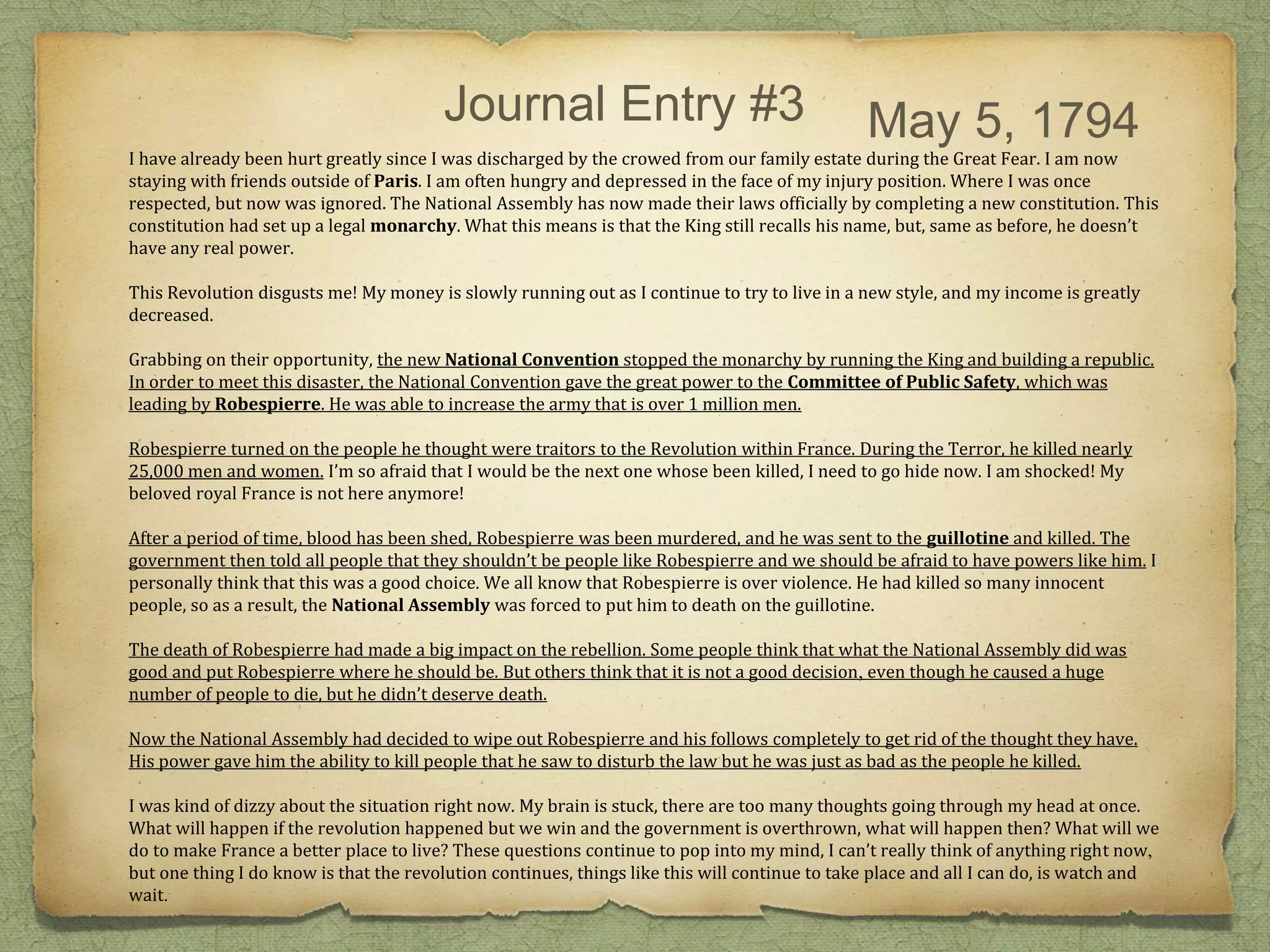 Aimée’s journal entry french revolution | PPTX