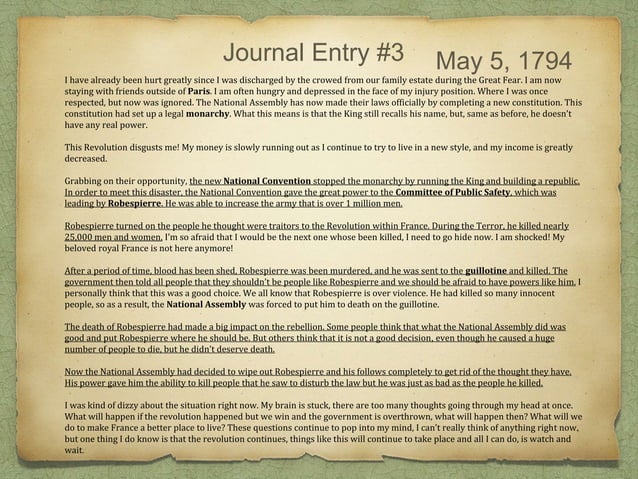 Aimée’s journal entry french revolution | PPTX