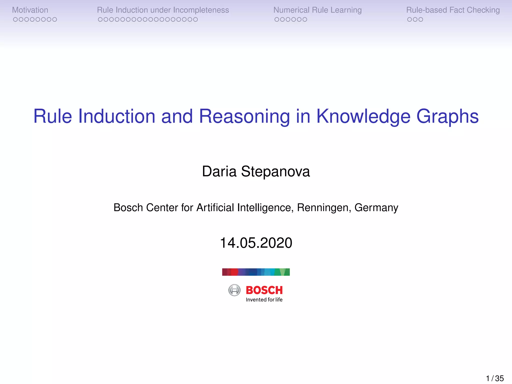 Knowledge Graphs, Daria Stepanova, Bosch Center for Artificial Intelligence | PDF