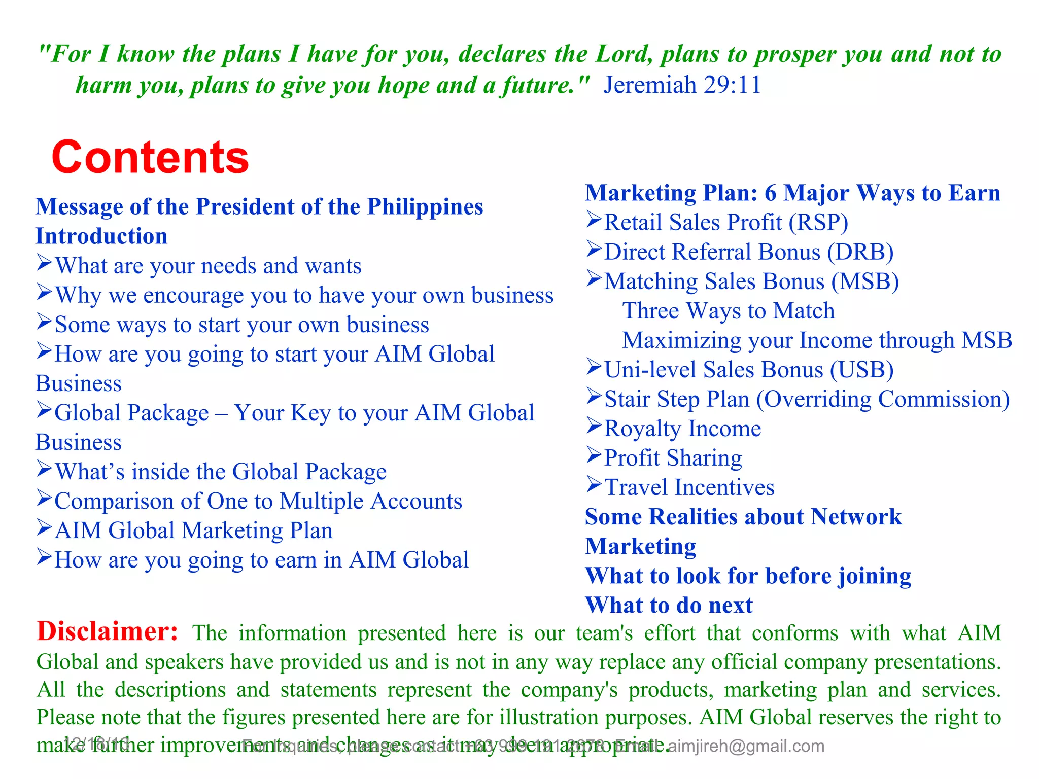 AIM GLOBAL MARKETING/BUSINESS PLAN FOR COUNTRIES WITH NO BCO | PPT