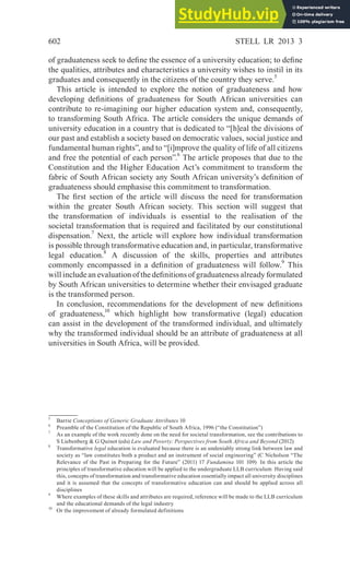 Aiming For Transformation Exploring Graduateness In South Africa | PDF