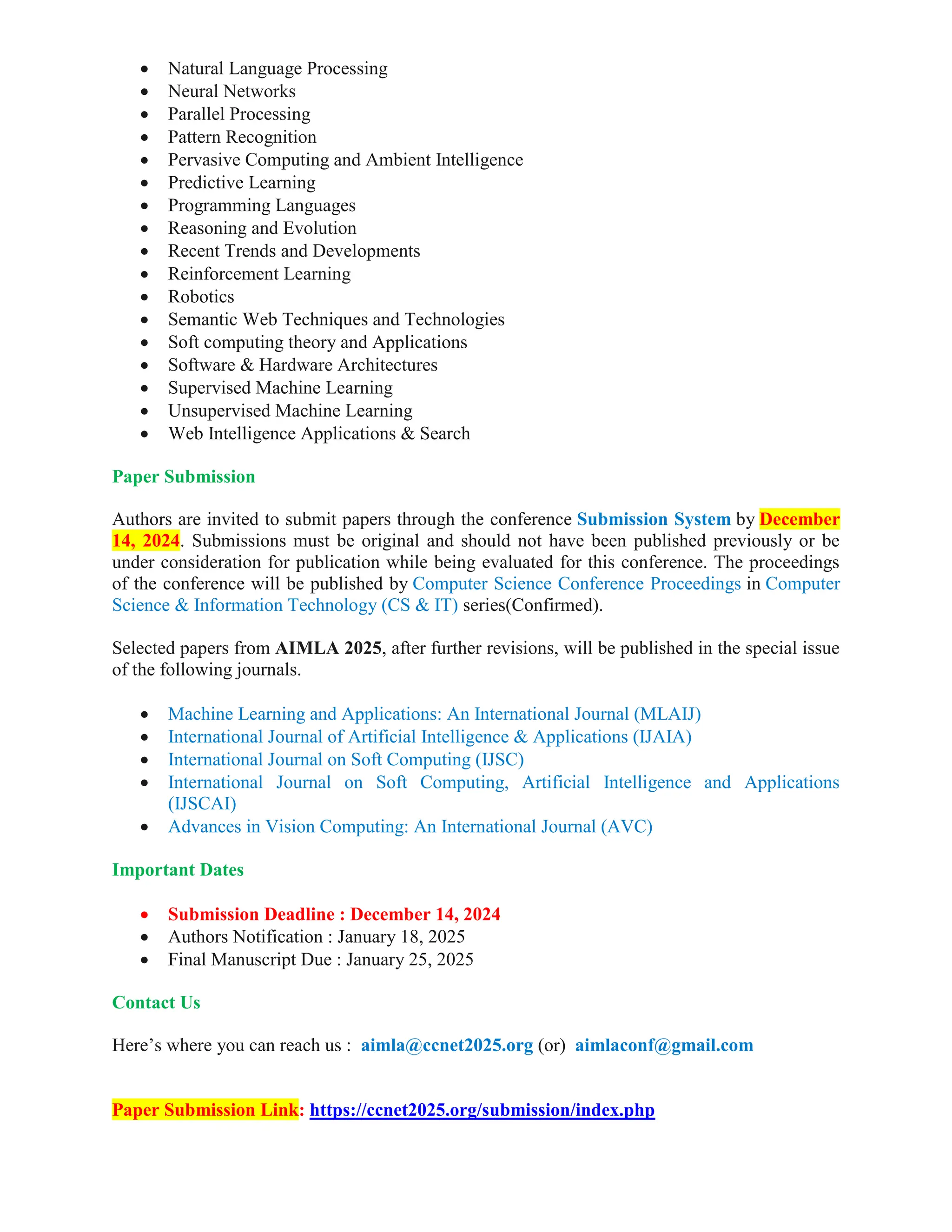 5 th International Conference on AI, Machine Learning and Applications ...