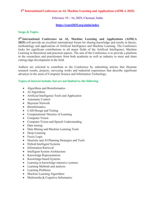 5 th International Conference on AI, Machine Learning and Applications (AIMLA 2025) | PDF
