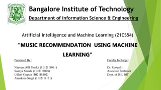 Aiml ppt pdf.pdf on music recommendation system | PDF