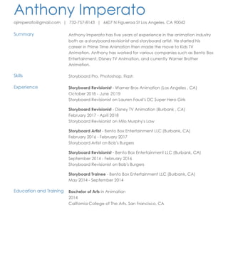 Anthony Imperato 2019 Resume | PDF