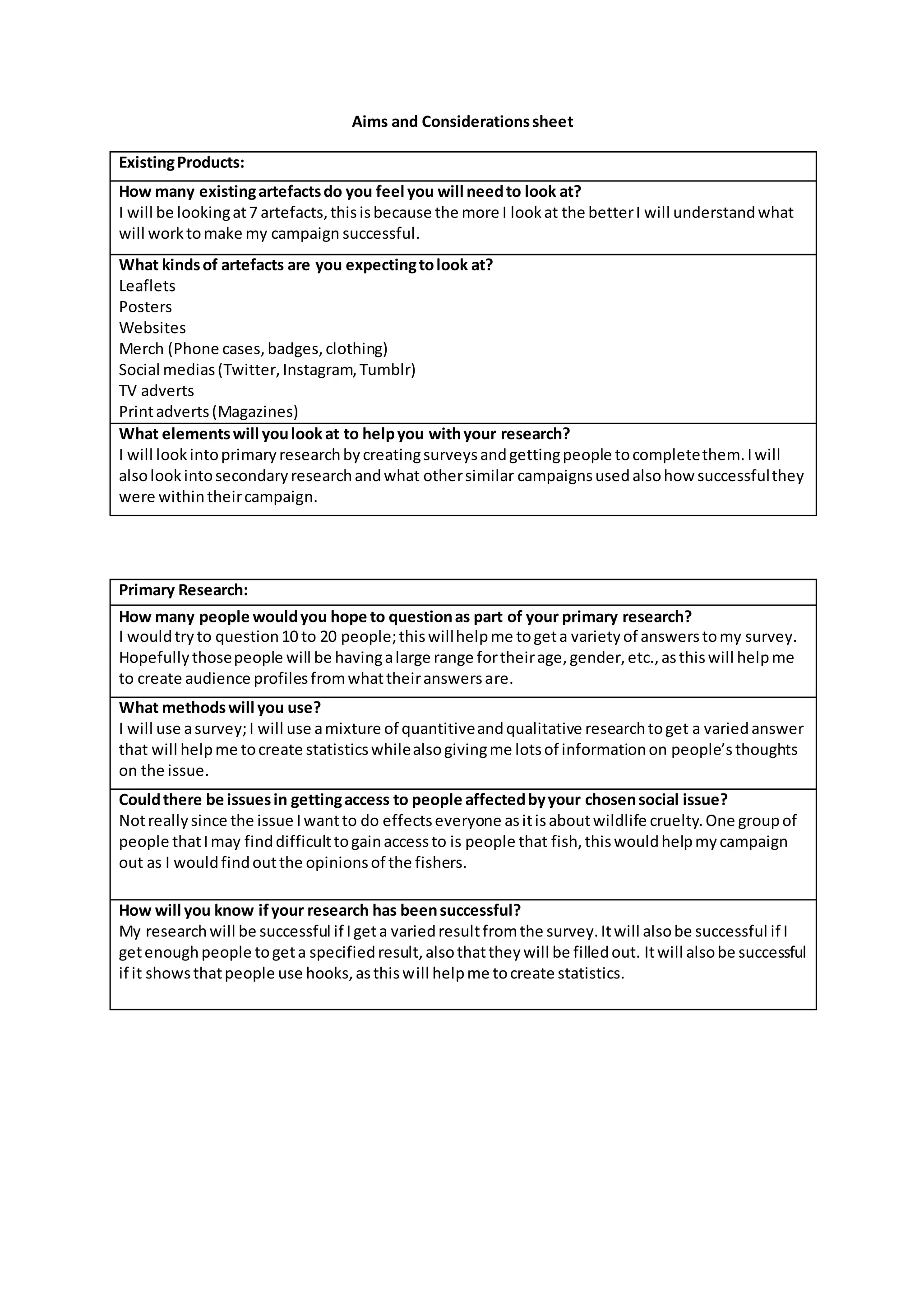 Aims and considerations sheet | PDF