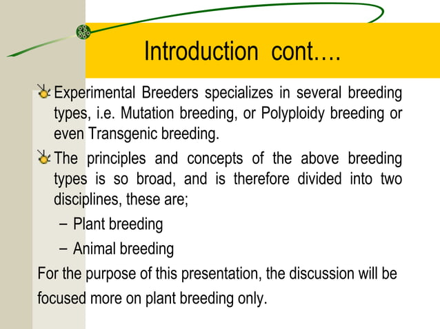 Aims and methods of experimental breeding | PPT