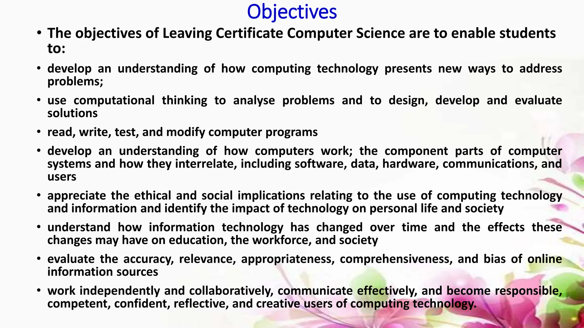 Aims and Objectives of teaching computer science | PPTX