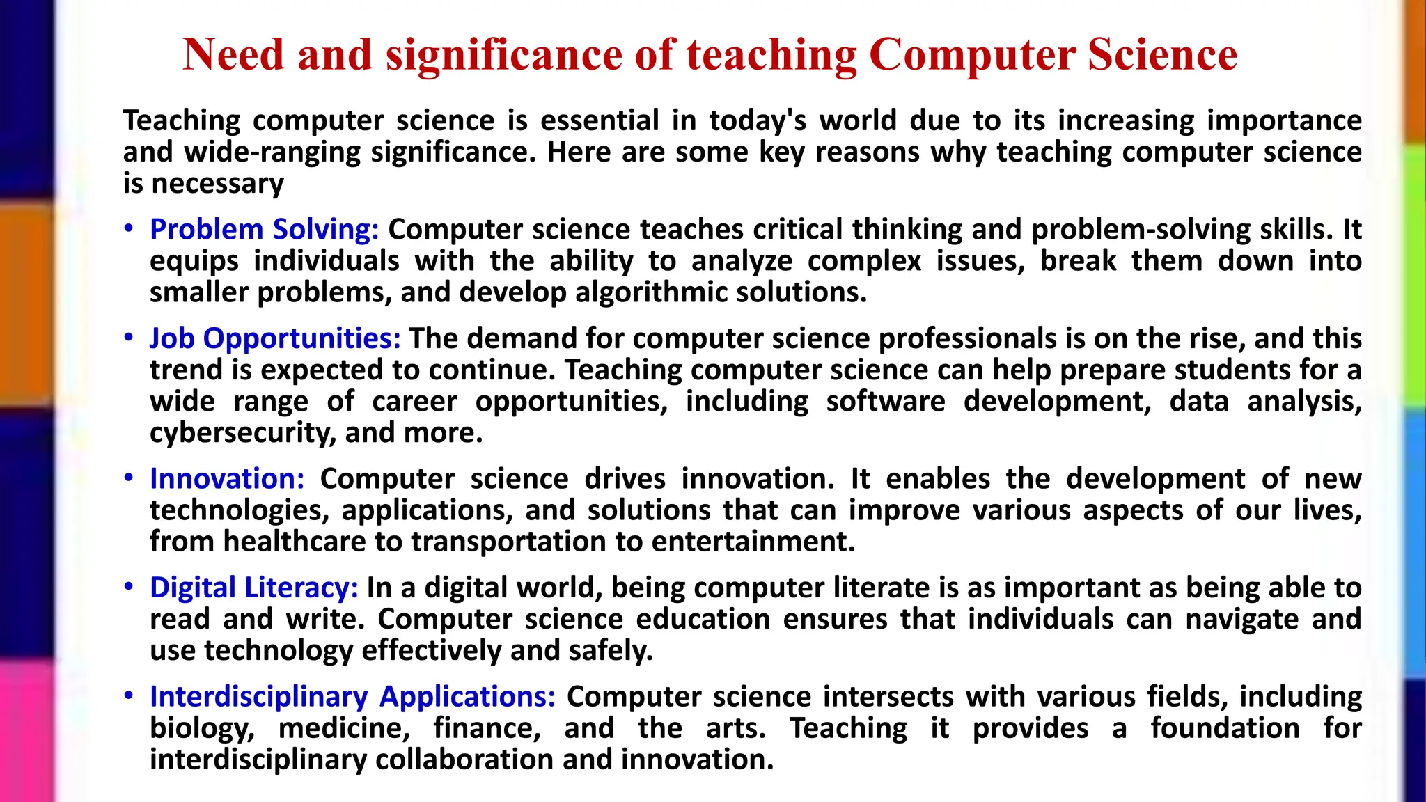 Aims and Objectives of teaching computer science | PPTX