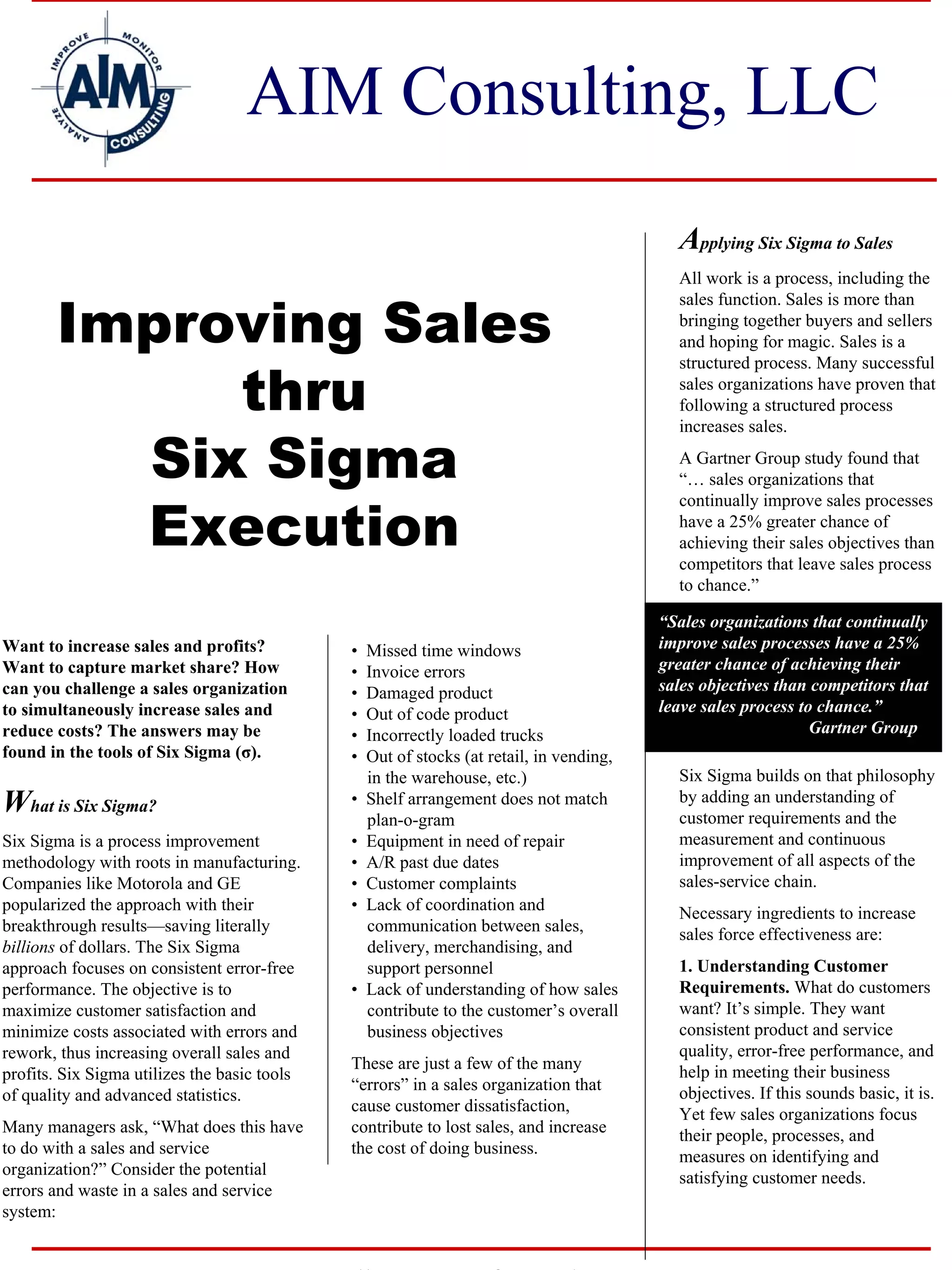 Aim six sigma in sales | PDF | Business Operations | Business
