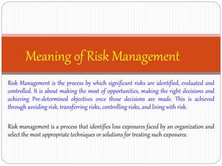 Aims of risk management | PPTX | Business | Business and Finance