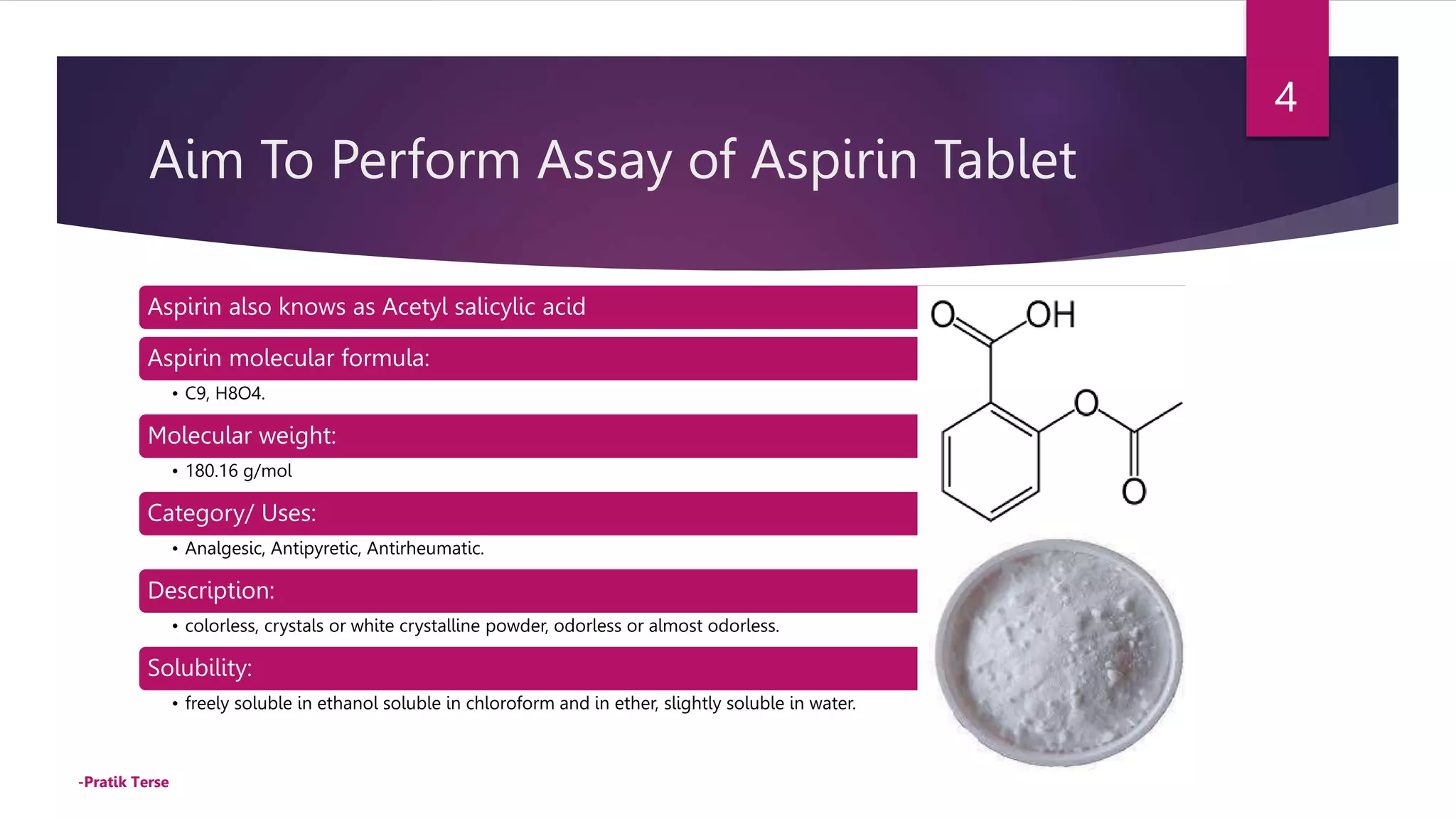 Aim To Perform Assay of Aspirin Tablet.pptx