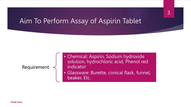 Aim To Perform Assay of Aspirin Tablet.pptx | Pharmaceutical Drugs ...