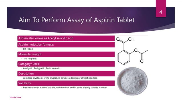 Aim To Perform Assay of Aspirin Tablet.pptx | Pharmaceutical Drugs ...