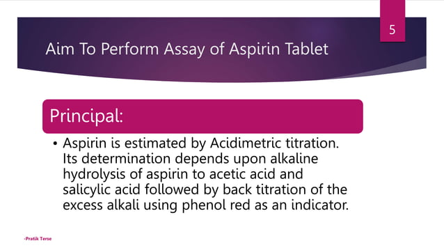 Aim To Perform Assay of Aspirin Tablet.pptx | Pharmaceutical Drugs ...