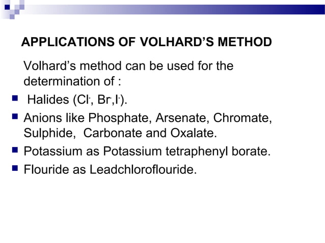 Volhard`s Method | PPT | Chemistry | Science