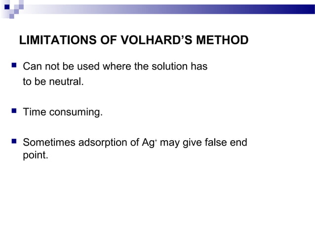 Volhard`s Method | PPT | Chemistry | Science