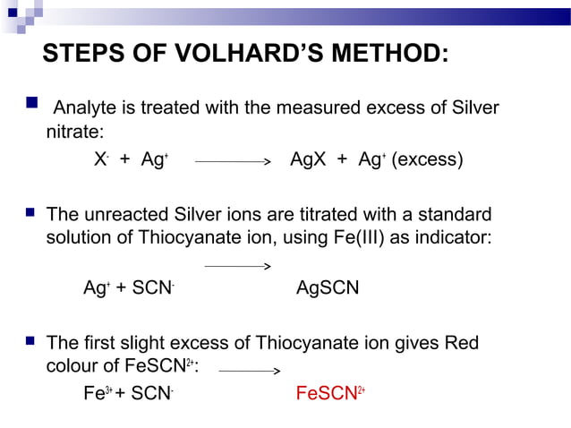 Volhard`s Method | PPT | Chemistry | Science