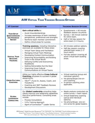 Virtual Team Training Options Offered by AIM Strategies and Yael Zofi | PDF